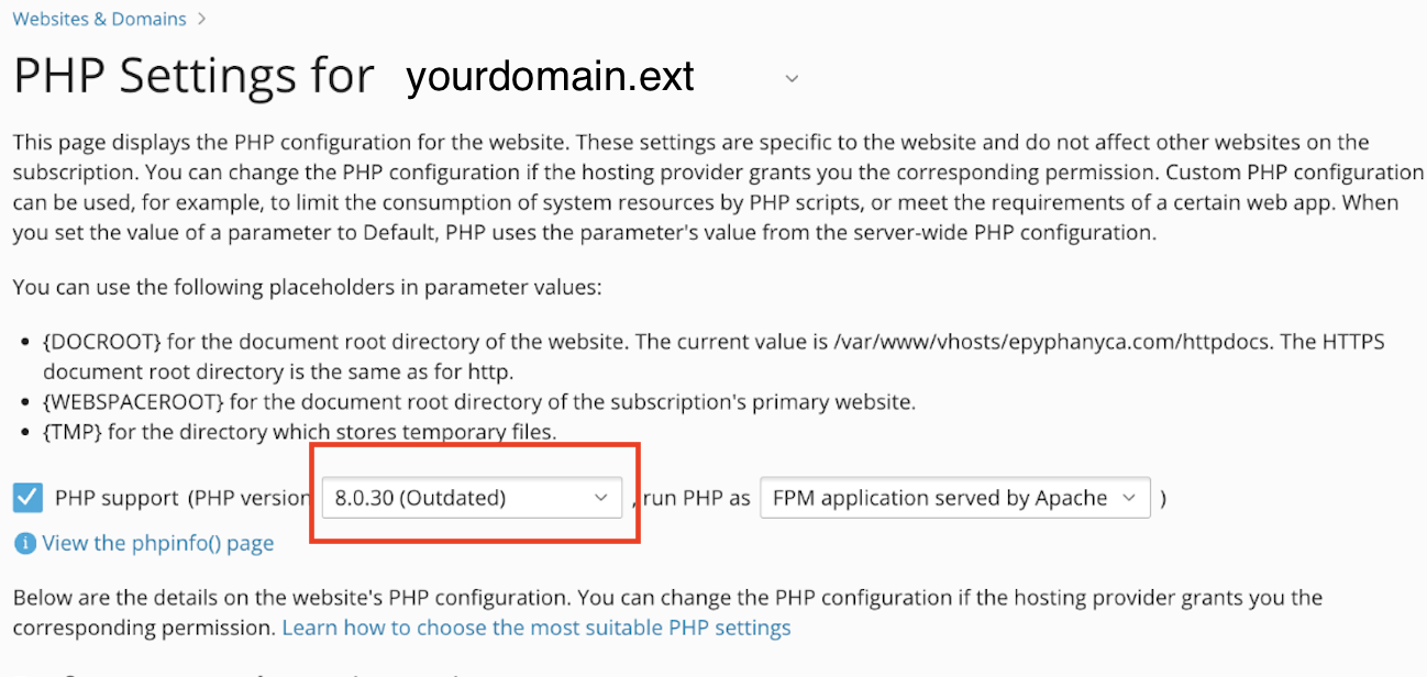 How to update the PHP version – FAQ Metaregistrar